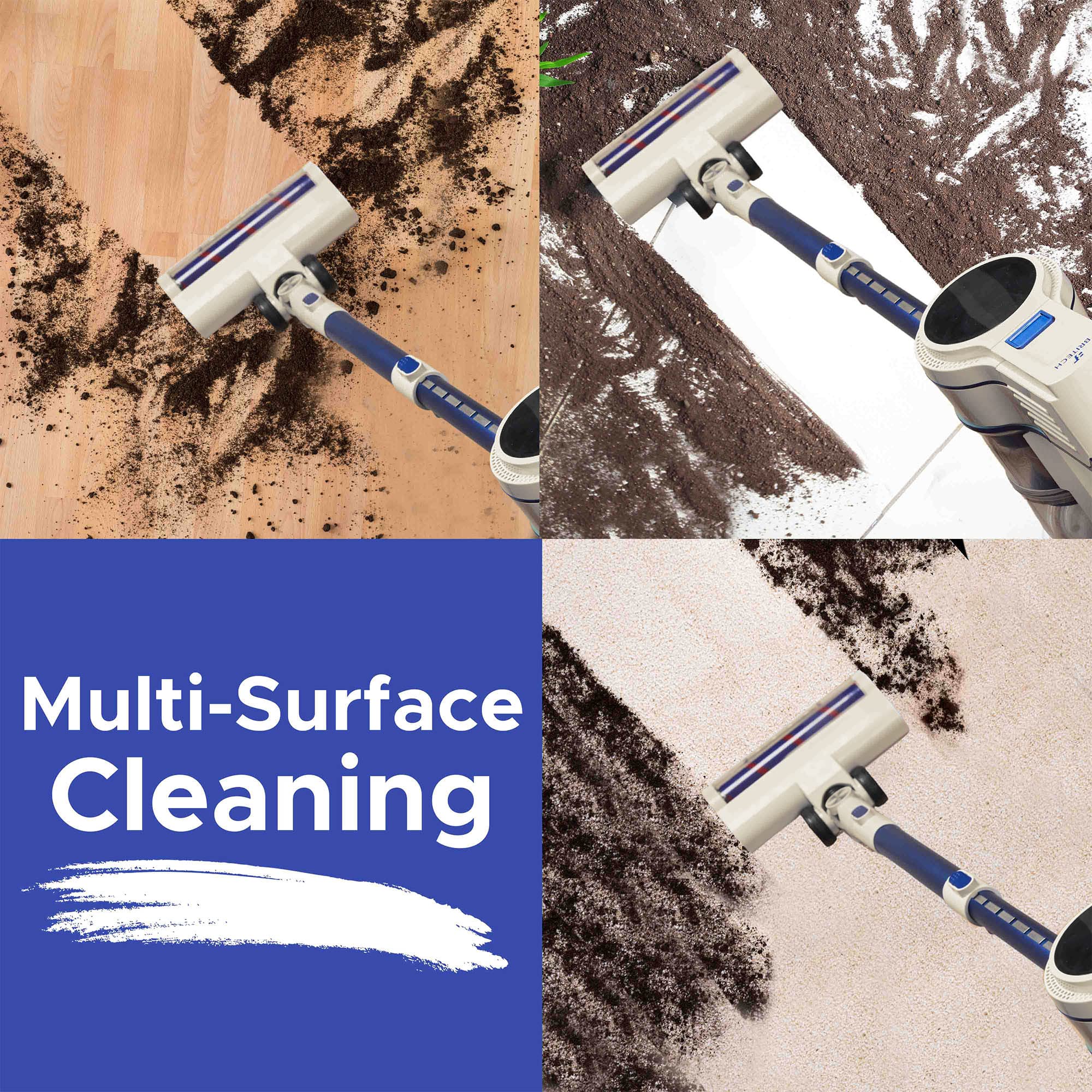 BRITECH Cordless Lightweight Stick Vacuum Cleaner, 250W Motor for Powerful Suction 30min Runtime, LED Display Screen & Headlights, Great for Carpet Cleaner, Hardwood Floor & Pet Hair (White)