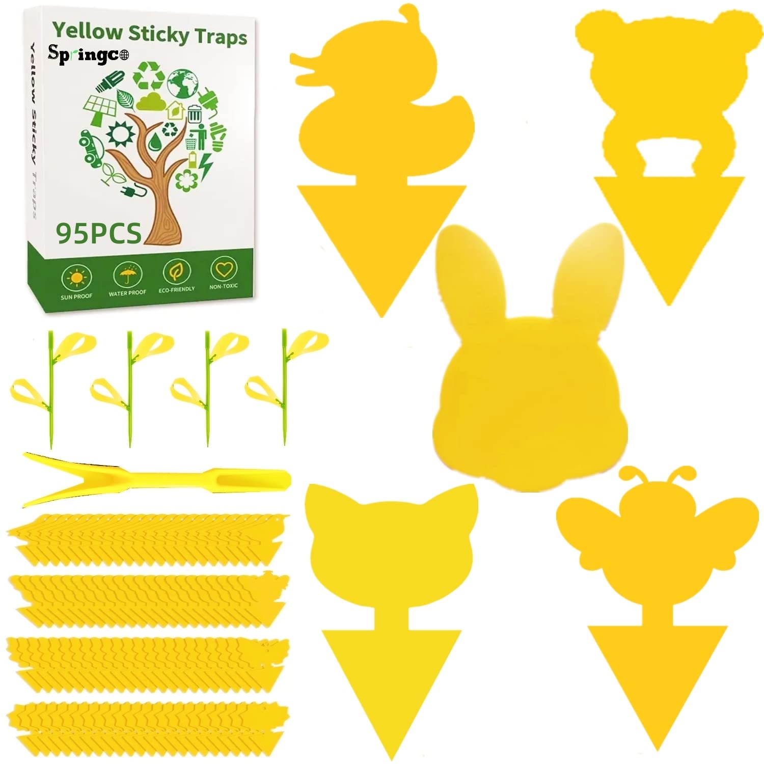 Springco 100 Pack Fruit Fly Traps Yellow Sticky Traps Gnat Sticky Traps for Indoor/Outdoorgnat Traps for House Indoor (95(95+4+1) 100pack)