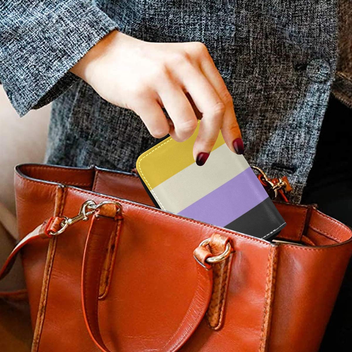 Slim Minimalist Soft Leather Mini Case Holder Organizer Wallet for Women Men Nonbinary Pride Flag