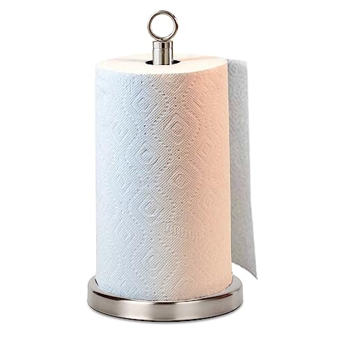 Paper Towel Holder Countertop, Surdy Weighted Base Paper Towel Holder Stand for Kitchen Bathroom with One-Handed Operation (Brushed Nickel)