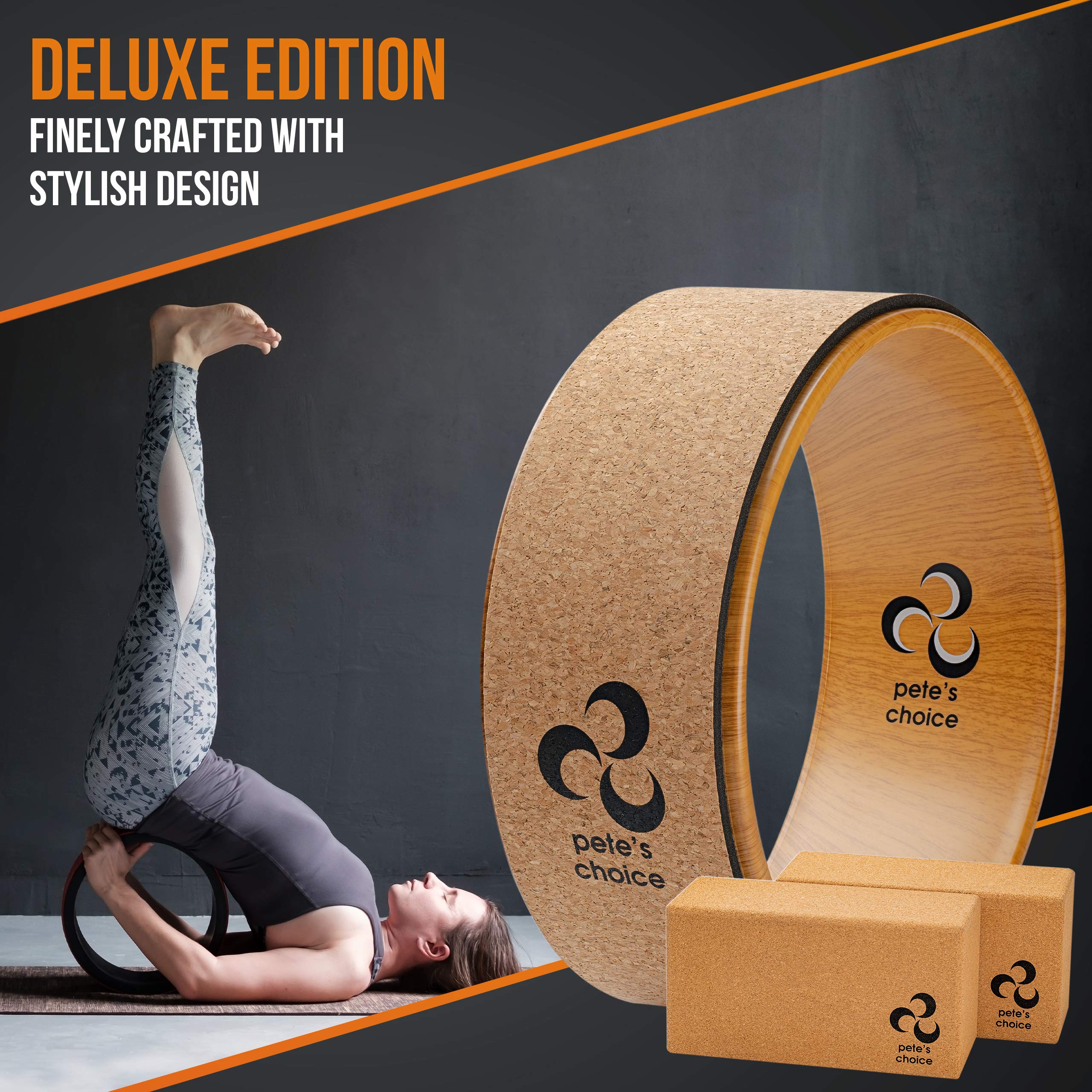 Cork Yoga Wheel, Cork Yoga Blocks - Extra Firm High Density Yoga Bricks I Natural & Eco-Friendly. Bonus eBook & Free Yoga Strap