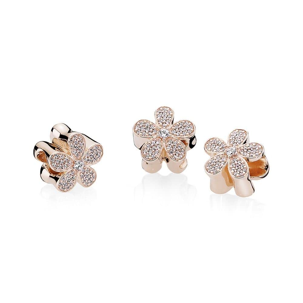 C & A Daisy Flower Pavé Charm Rose Gold-plated
