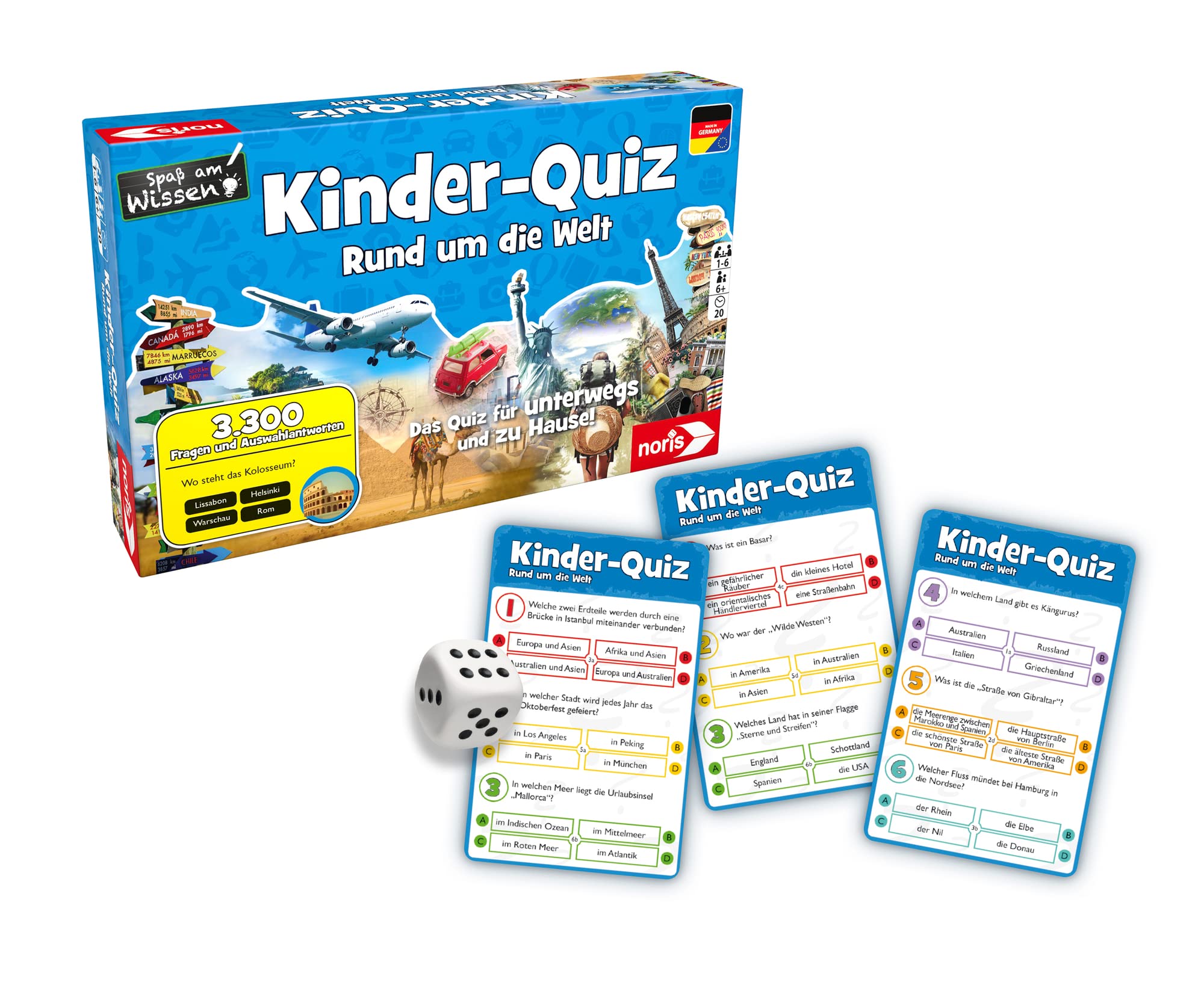 noris 606011630 Children's Quiz Around The World, Family Fun for Home or on The go, for 1-6 Players from 6 Years