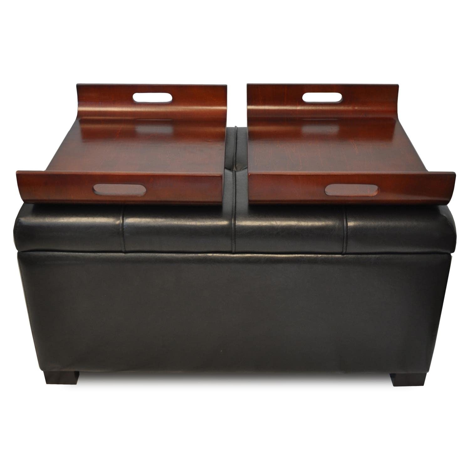 Convenience Concepts Designs4Comfort Storage Ottoman with Trays, Espresso Faux Leather