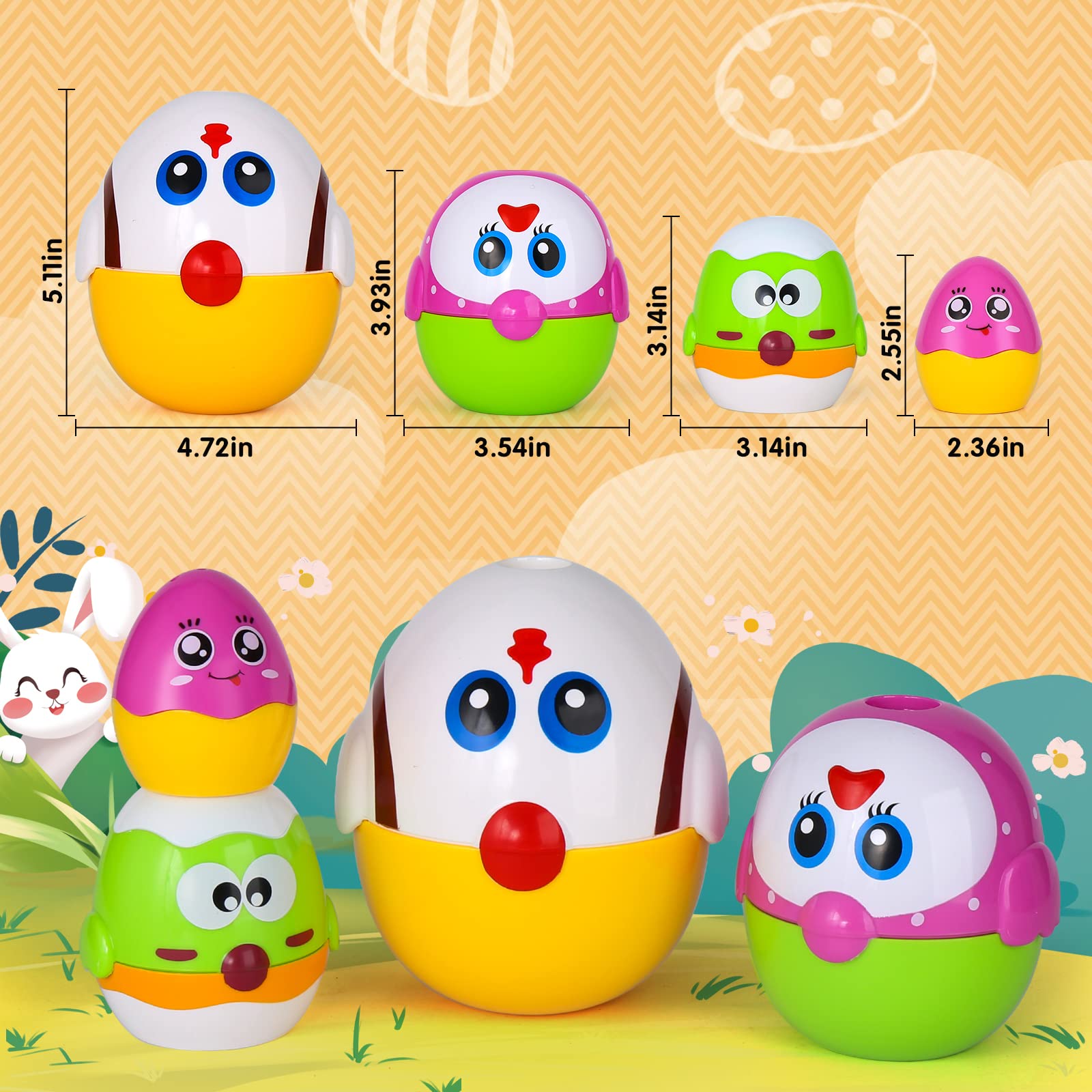 CAPTAIN CHAOWING Easter Egg Toys for Toddlers,Easter Nesting & Stacking Eggs,Easter Basket Stuffers for Baby 18 Months+, Easter Chicken Matching Toys,Easter Gift for Kids 1 2 3 Years Old