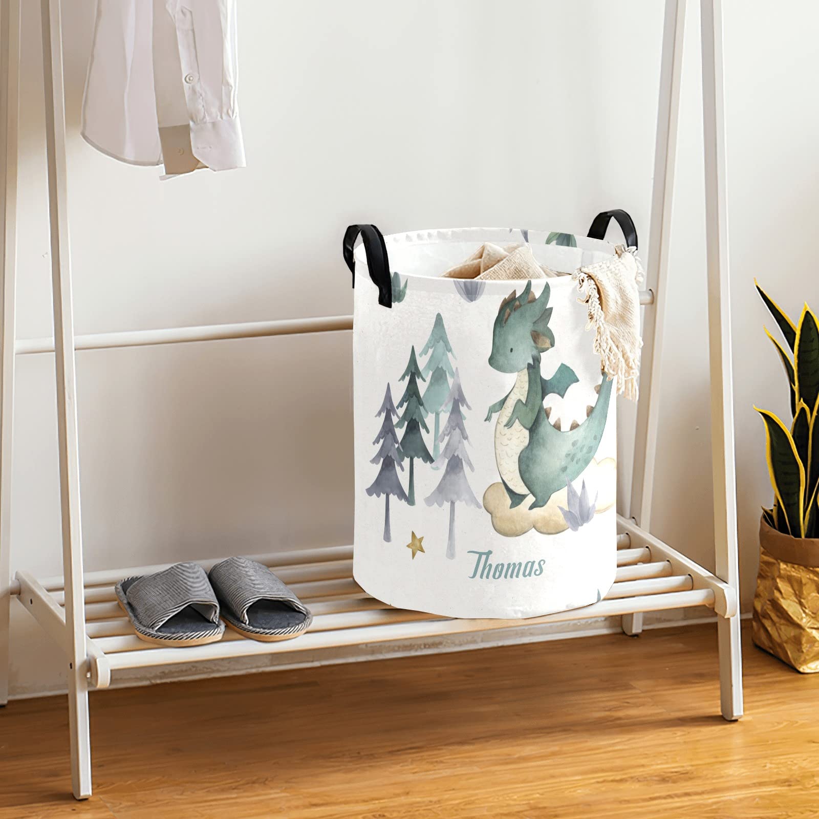 Cartoon Dragon Personalized Laundry Hamper,Custom Name Collapsible Waterproof Laundry Basket Storage Bins with Handle for Clothes,Toy,Nursery