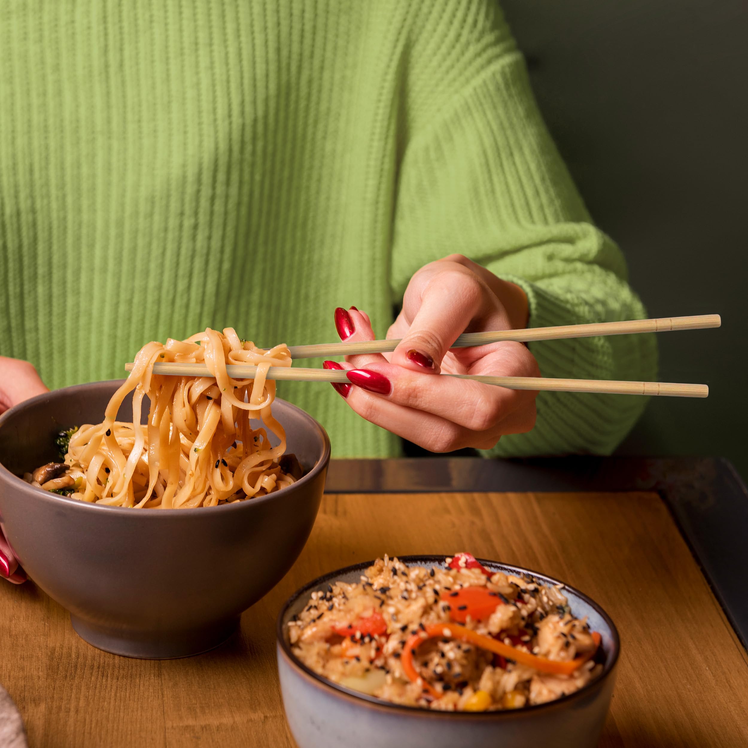 Great Credentials Premium Bamboo Chopsticks Disposable 9 Inch Long Sleeved and Separated 100 Pairs Red