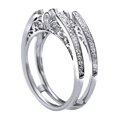 Celebrityinspired jewelry Antique Vintage Cathedral Ring Simulated Diamonds Guard Solitaire Enhancer 14k White Gold Finish Sterling Silver (7)