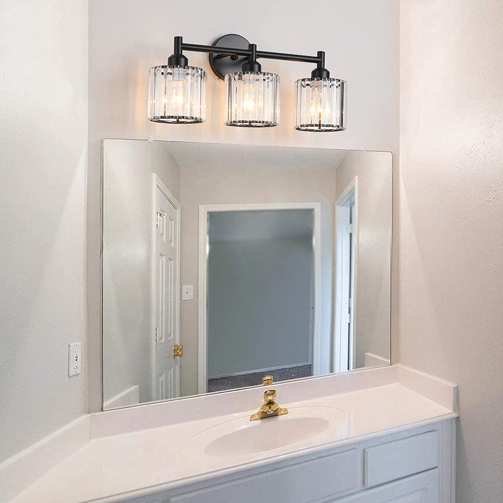 CAFULAM Modern Black Bathroom Vanity Lights 3-Lights Modern Vintage Vanity Lighting Fixtures Over Mirror Modern Vanity Lights for Bathroom