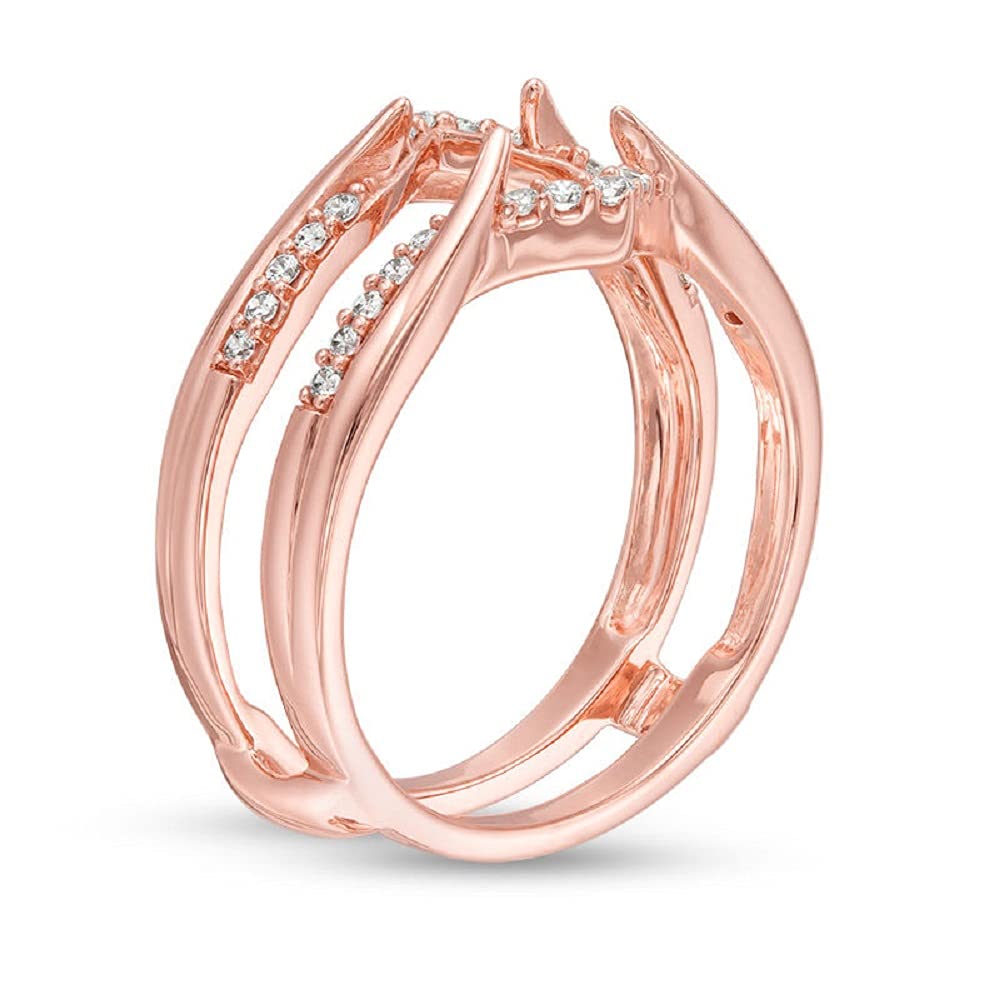 Celebrityinspired jewelry 0.75 Ct Round Simulated Diamonds Guard Enhancer Wrap Wedding Band Ring Sterling Silver 14k Rose Gold Finish