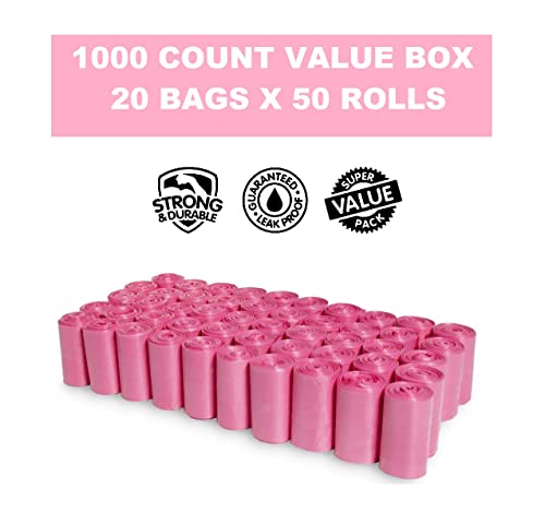 Pink Poop Bags - 1000 Count Dog Waste Bags, Cat Litter Bags