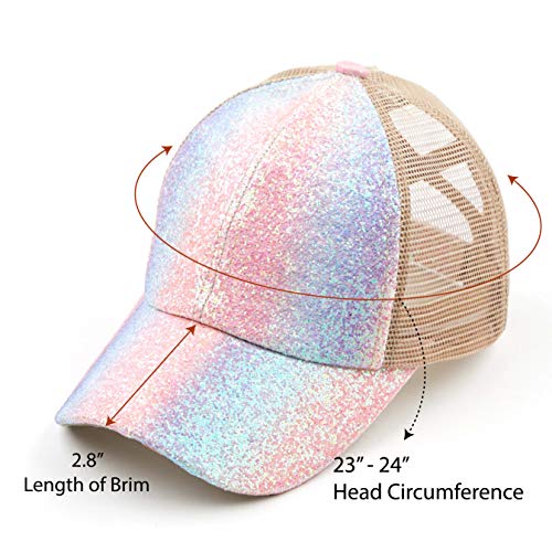 C.C Exclusives Washed Distressed Cotton Denim Criss-Cross Ponytail Hat Baseball Cap Bundle Hair Tie (BT-780)(BT-791) (A Elastic Band-Crystal Ombre Unicon)