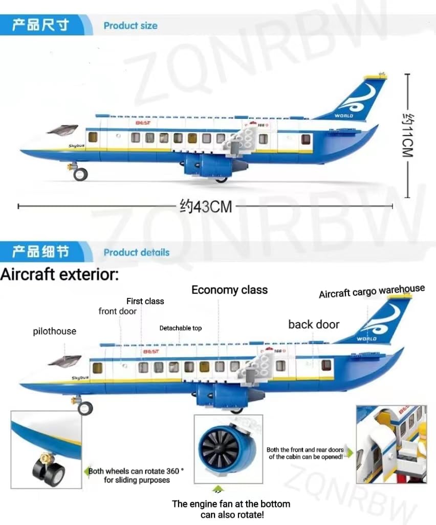 City Airport Model, Passenger Aircraft Set, Model Toy Compatible with LEGO 60262