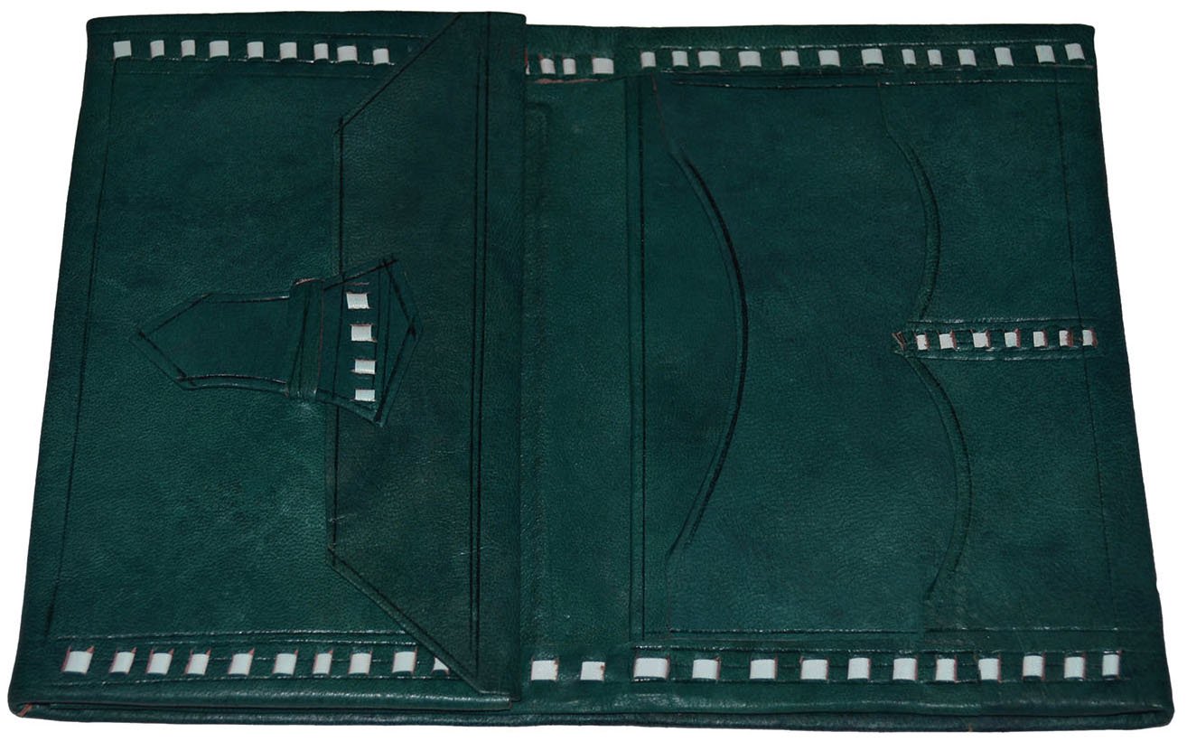 Treasures Of Morocco Handmade Moroccan By-fold Leather Wallet Large Vintage Exquisite Handy Dark green