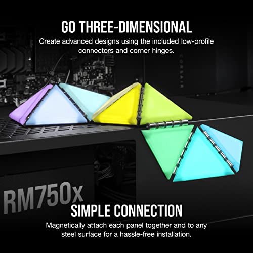 Corsair iCUE LC100 Case Accent Lighting Panels - Mini Triangle - 9X Tile Starter Kit (81 RGB LEDs with Light Diffusion, Simple Magnetic Attachment, iCUE Lighting Node PRO Included)