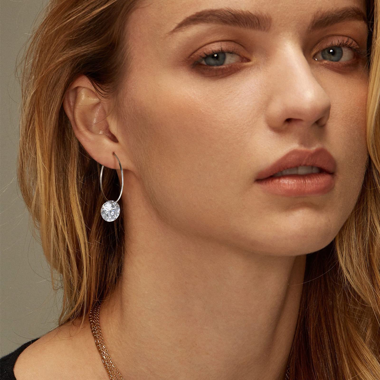 CZ Stud Hoop Earring Set: Delicate Drop Dangle Charm Hoop & Silver Cute Solitaire Round Cubic Zirconia Cartilage Stud - Simple Trendy Hypoallergenic Ear Jewelry Gift for Women (Silver)