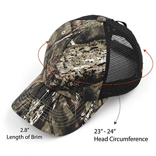 C.C Exclusives Washed Distressed Cotton Denim Criss-Cross Ponytail Hat Baseball Cap Bundle Hair Tie (BT-780)(BT-791) (A Elastic Band-mossyoak)