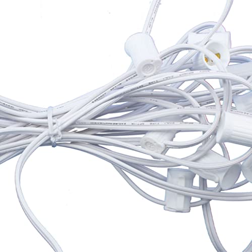 EST. LEE DISPLAY L D 1902 Outdoor Patio String Light Cords with Male & Female Plugs Green & White Wire 12in Spacing Sockets, 25FT Length (White, C7 - E12)