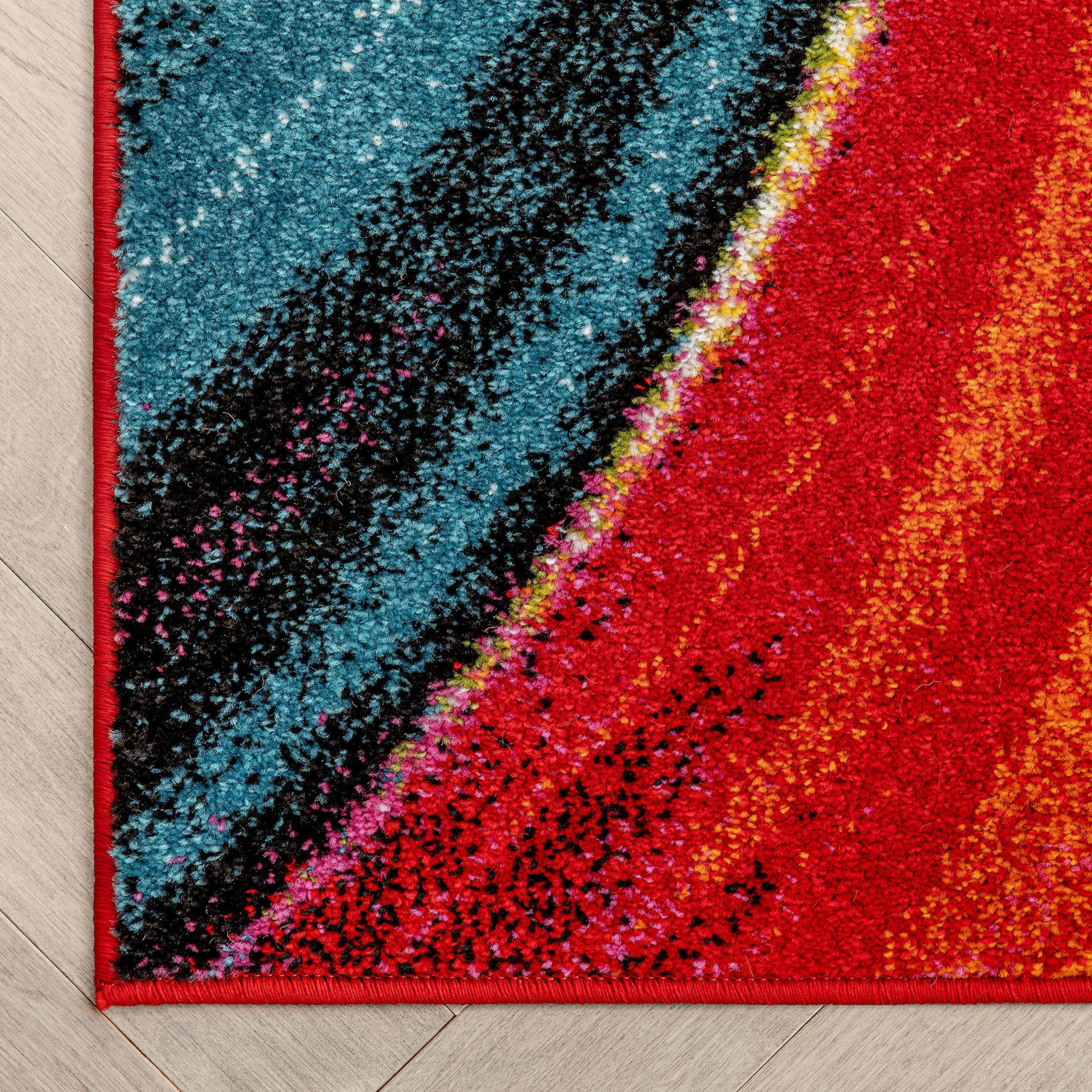 Treehouse Bohemian Patchwork Multi Pink Red Yellow Blue Orange Green Black Oriental Damask (5'3" x 7'3") Area Rug Thick Soft Plush Shed Free Easy Clean Stain Resistant