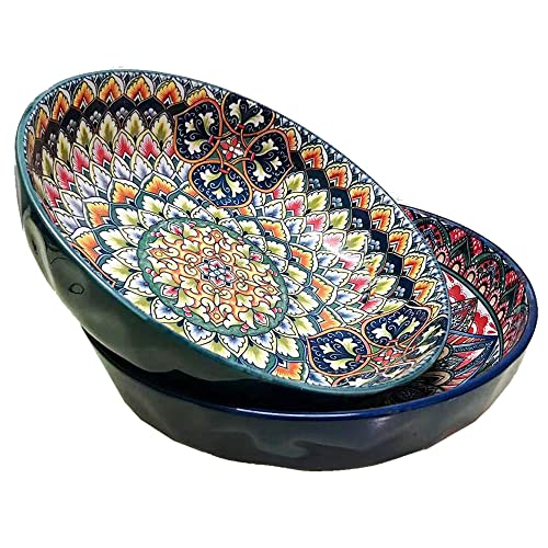 Qlans Serving Bowls 10.2inch 75 Oz Fruit Bowls Salad Bowls, Pasta Bowl Set of 2, Serving Dishes for Entertaining, Vibrant Color Large Bowls for Party,Microwave & Dishwasher Safe οΌMulticolorοΌ