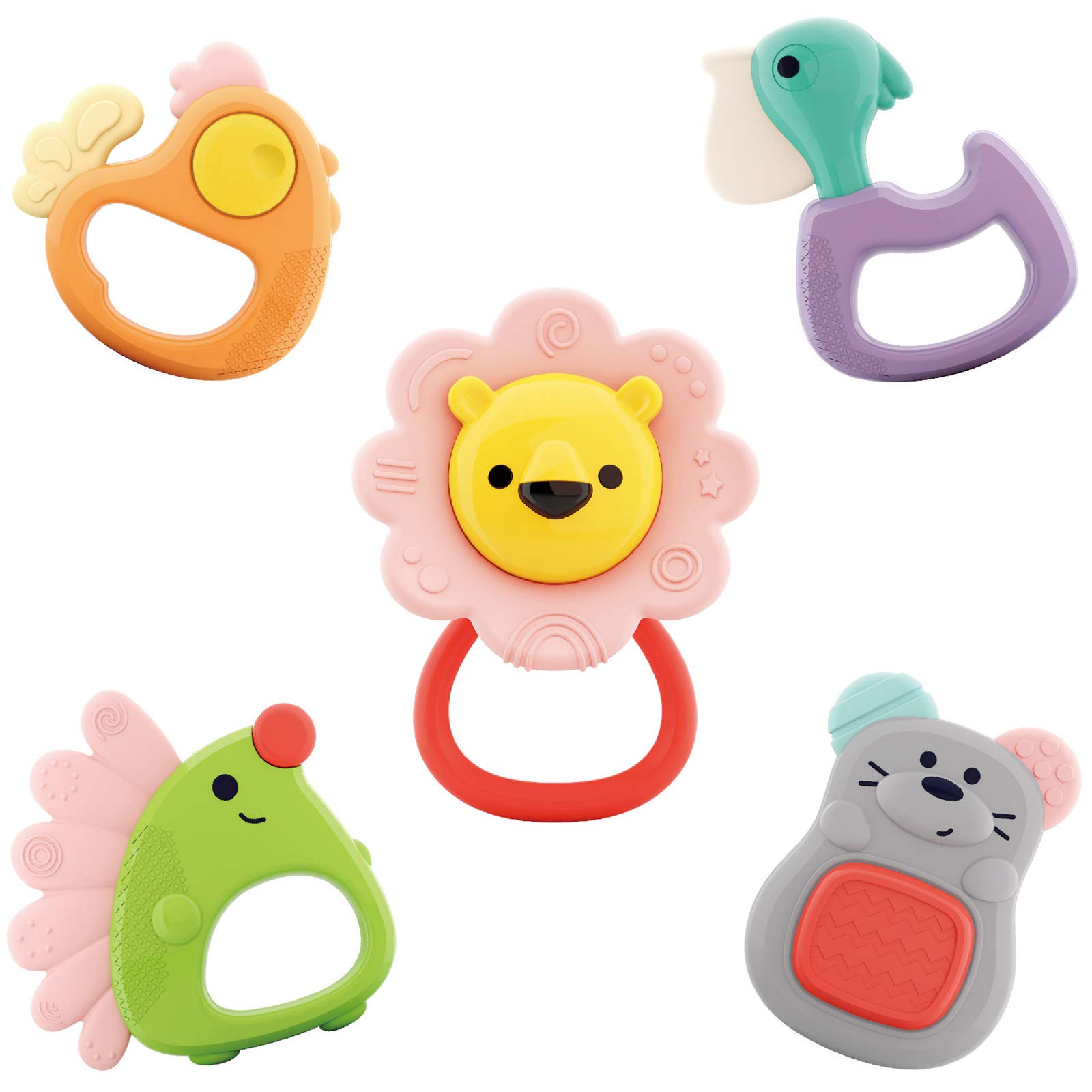 Yiosion Baby Rattle Sets Teether Rattles Toys Babies Grab Shaker and Spin Teething Rattle Toy Early Educational Toys Gifts Set for 3, 6, 9, 12 Month Newborn Baby Infant