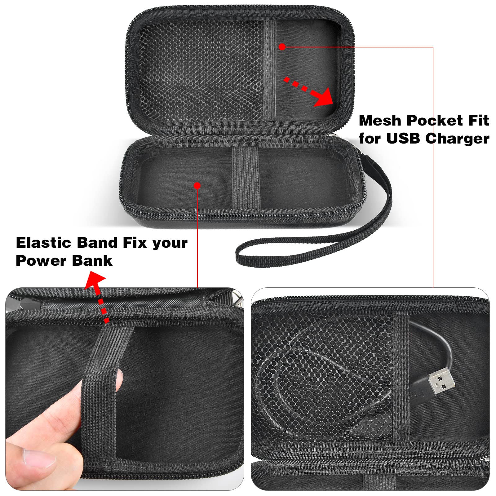 Case Compatible with INIU 10000mAh / for Anker 313 / for Apple MagSafe Portable Charger, Hard Travel Power Bank Battery Pack Storage Bag Fits for USB C and Accessories (Box Only) - Black