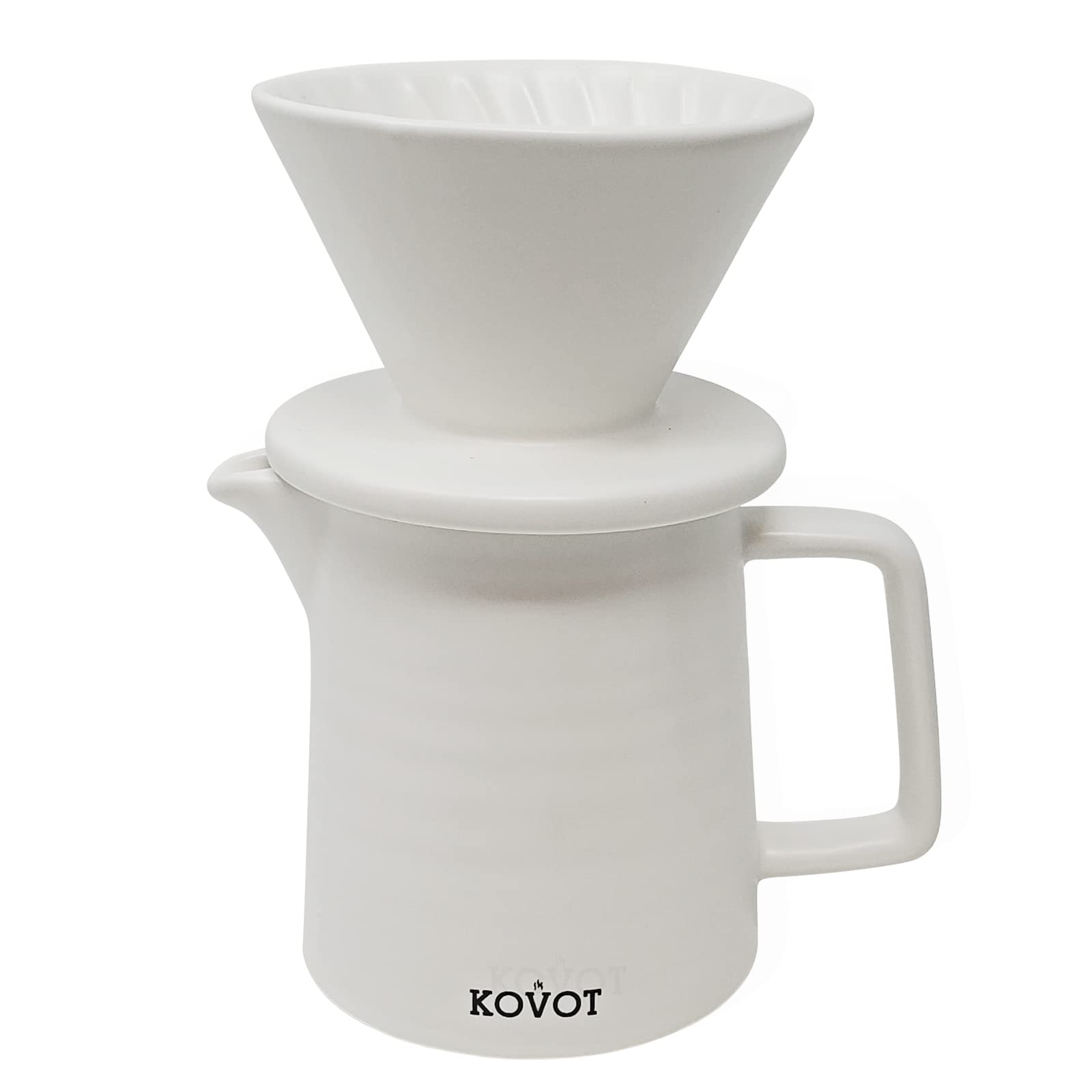 Kovot Pour Over Coffee Maker Set, Premium Ceramic Dripper for 1-2 Cup & 15 ounce Serving Pitcher, Home Filter Coffee Maker (White)