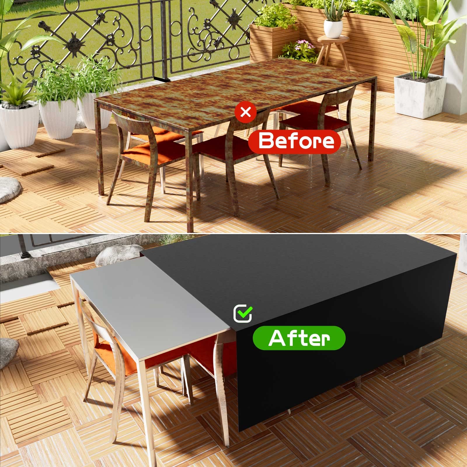 CHENHAO Patio Furniture Table Cover Waterproof Outdoor Rectangular Furniture Set Cover for Veranda Table and Chair Black