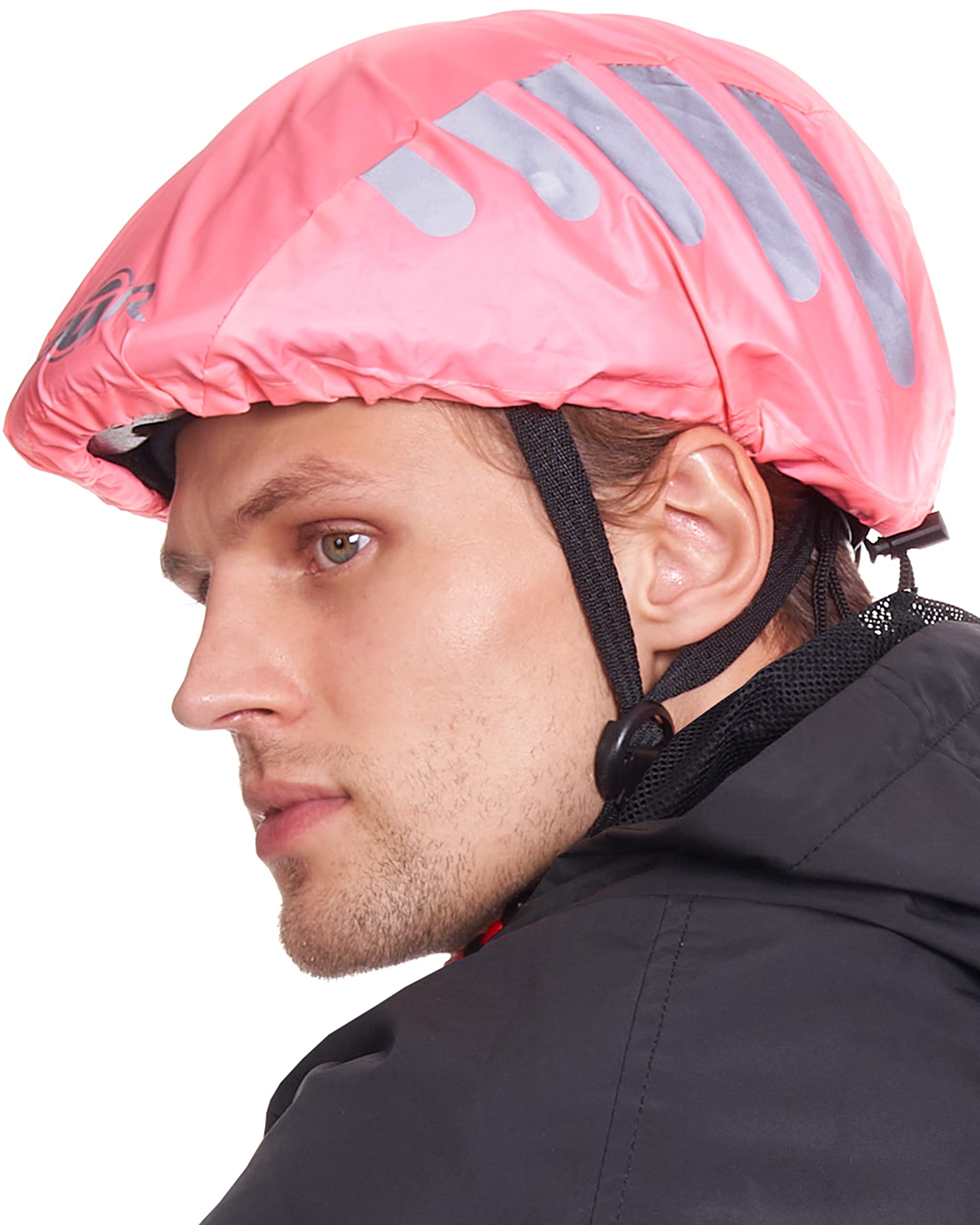 BTR High Visibility PINK Universal Size Bike/Bicycle Waterproof Helmet Cover with Reflective Stripes - One Size Fits All