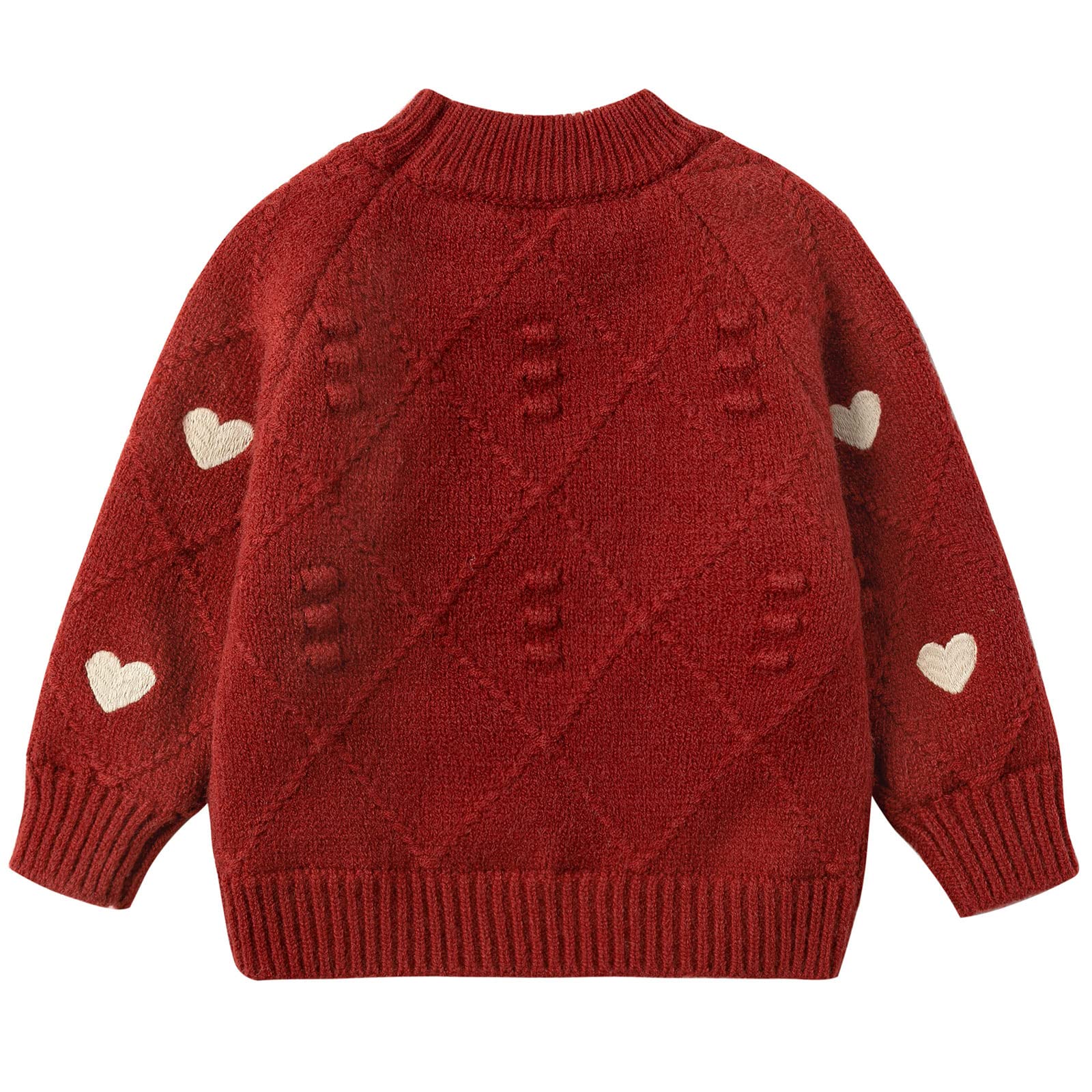 Curipeer Baby Girls Knitted Pullover Sweater Embroidered Romantic Heart Spring Outfit Sweater Red 3T