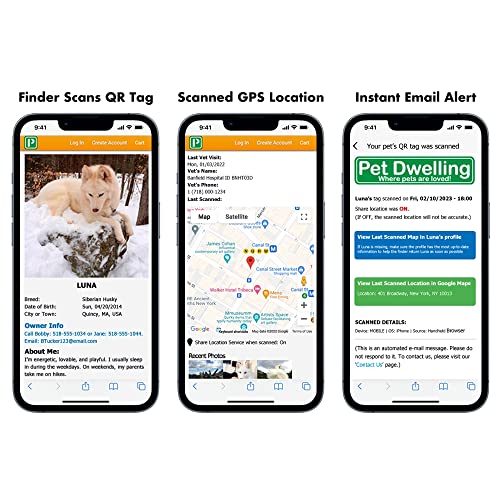 Pet Dwelling Premium QR Code Pet ID Tags - Dog Tags and Cat Tags, Connect to Online Pet Profile, Receive Instant Scanned Tag Location Email Alert(Lux Black Paw)