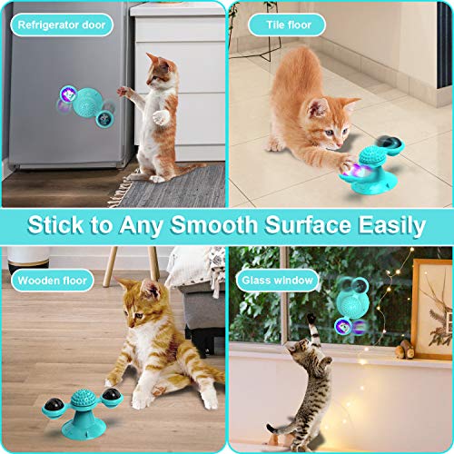 GBSYU Interactive Windmill Cat Toys with Catnip : Cat Toys for Indoor Cats Funny Kitten Toys with LED Light Ball Suction Cup‖Cat Nip Toy for Cat chew Exercise (Blue)