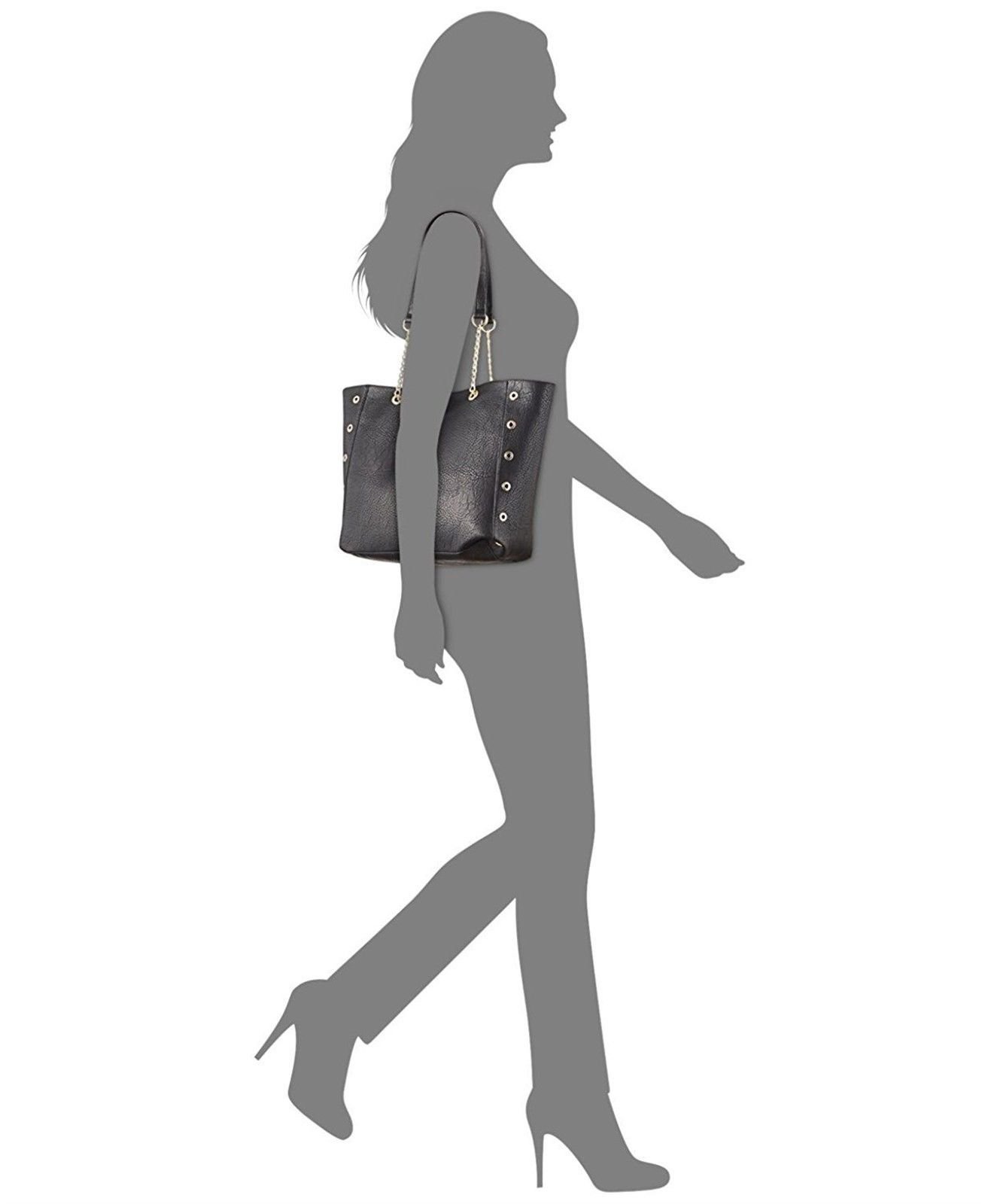 INC Womens Korra Faux Leather Tote Shopper Handbag Black Small