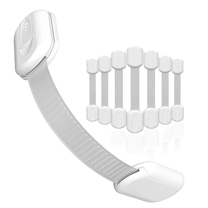 Child Safety Cabinet Locks - (8Pack) Baby Proofing Latches to Drawer-Door Fridge-Oven-Toilet Seat-Kitchen-Cupboard with 3M Adhesive-Adjustable Strap with Extra Replacement Tapes