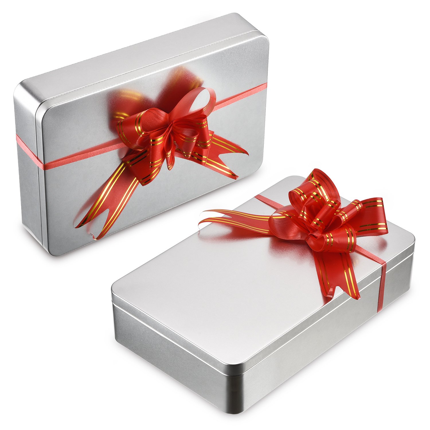 Hotop 1 Pack 8.5 by 5.3 by 1.9 Inch Silver Rectangular Empty Tin Box Containers, Gift, Jewelery and Storage Tin Kit, Home Organizer
