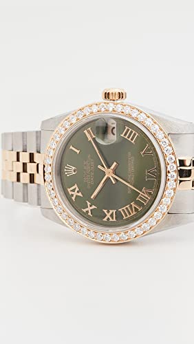 Pre-Owned Rolex Women's 31mm Mid Size TT Rolex Date Just Olive Watch, Silver/Green, One Size