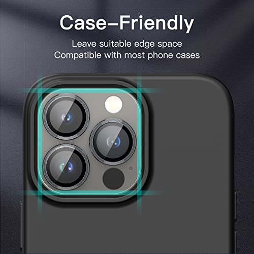 JETech Camera Lens Protector for iPhone 13 Pro 6.1-Inch and iPhone 13 Pro Max 6.7-Inch, 9H Tempered Glass Metal Individual Ring Cover, HD Clear, 3-Pack (Graphite)