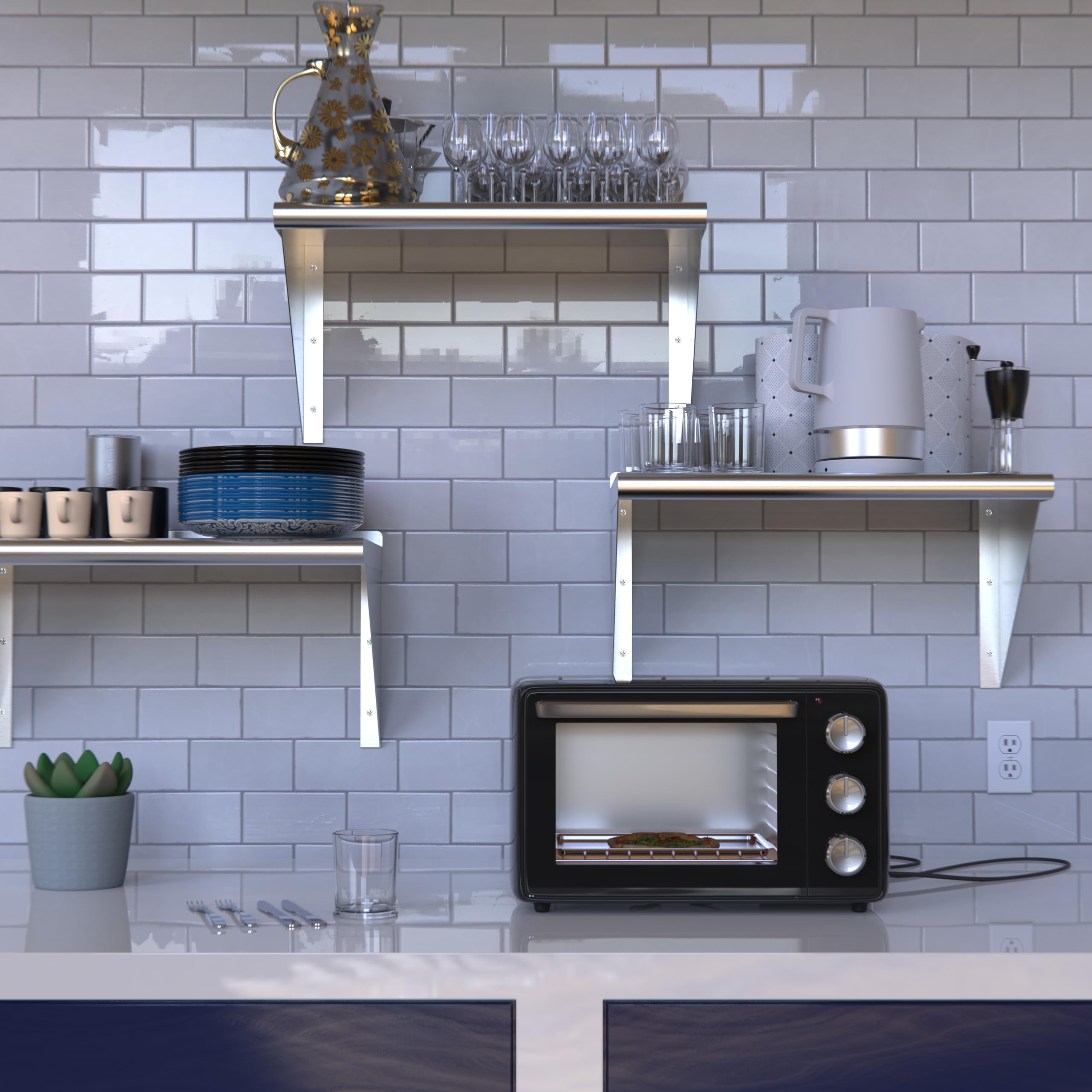 Express KitchQuip NSF Certified 18 Gauge Heavy Duty Stainless Steel Wall Shelf with Brackets for Kitchens, Utility Rooms, Storage, Offices & Home (24"x18")