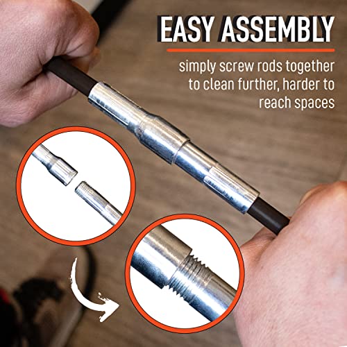 Chromex Drill Rotary Chimney Cleaning Brush and Rod Kit | 8 Piece Rod Set Extends Up to 24 Feet - Includes Spinning Whip Brush and Protective Plastic Sheets (Drill Not Included)