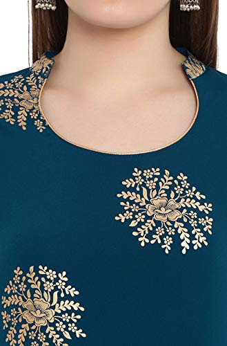Janasya Indian Women's Tunic Tops Crepe Kurti Set with Dupatta for Women(SET058-KR-NP-S) Turquoise