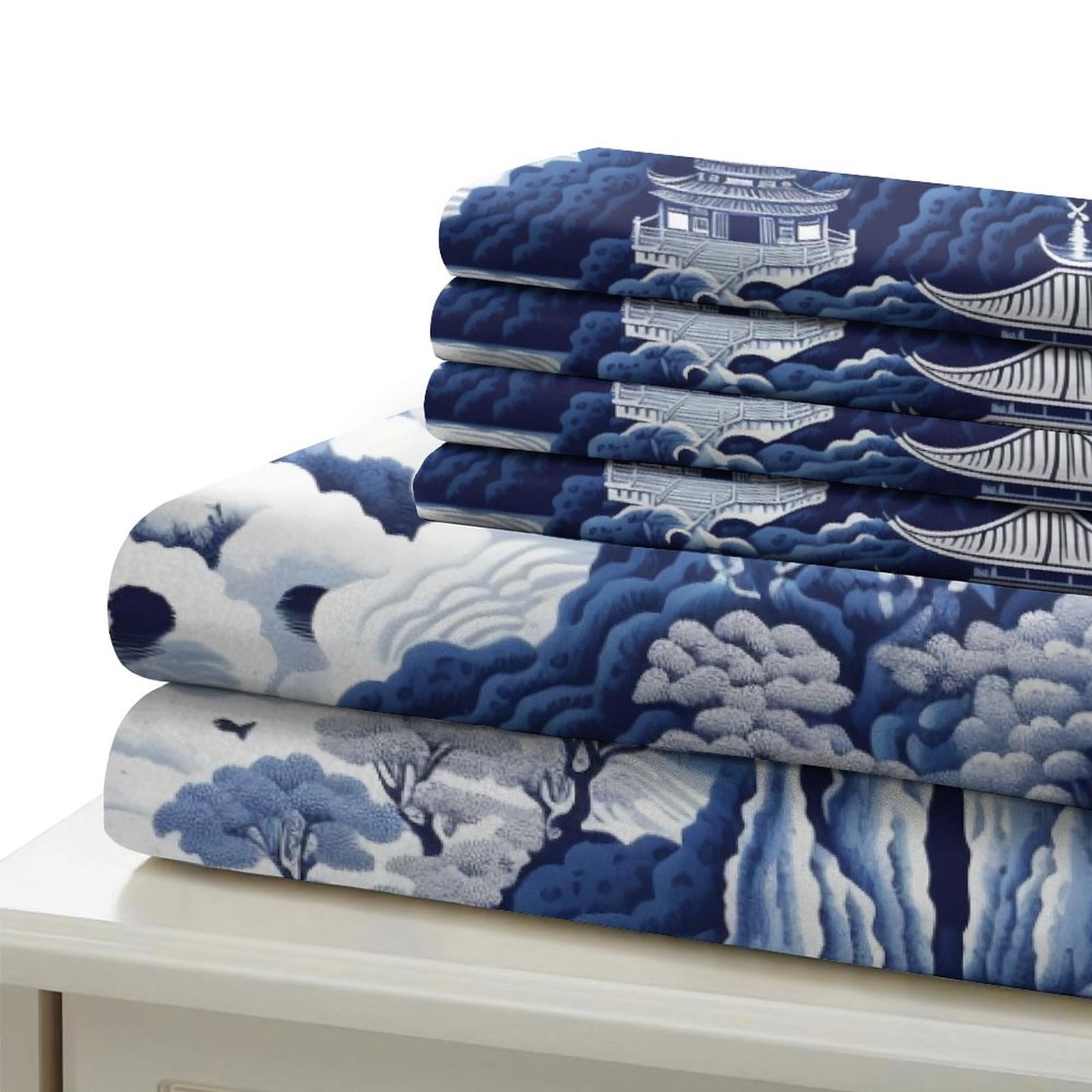 HOUKIG Chinoiserie Blue Bedding Set 3D Printed Comforter Covers Duvet Cover Quilt Cover with Pillowcases 3 Pieces Microfiber for Childrens and Adults with Zipper Closure Queen(228x228cm)
