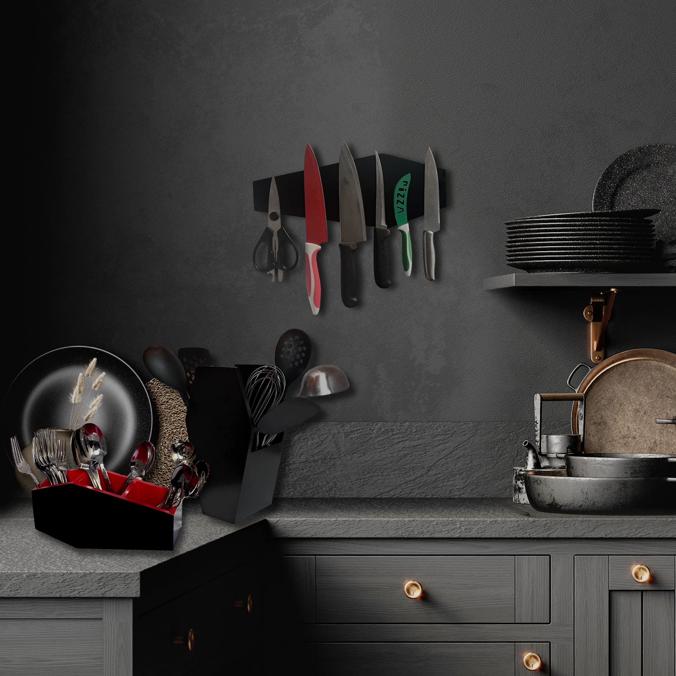 Magnetic Knife Holder - Kitchen Knife Stand for Wall & Spooky Kitchen Decor - Coffin Shaped Knife Dock - Underground Whispers Gothic Decor & Home Accessories
