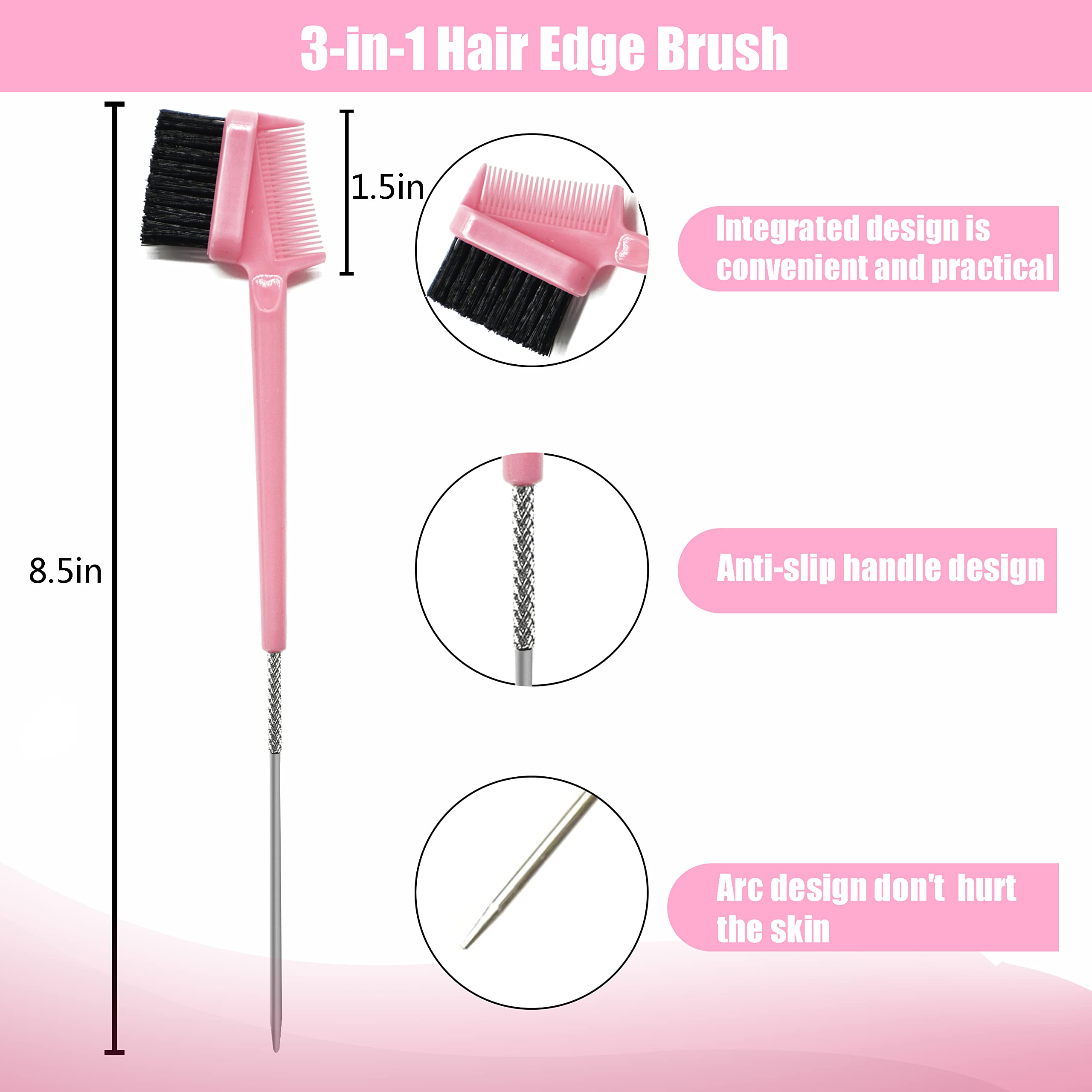 Elastic Bands for Lace Front Wigs and Baby Hair - Headband Wrap to Lay Edges, Wig Accessories (Black+Pink-02)