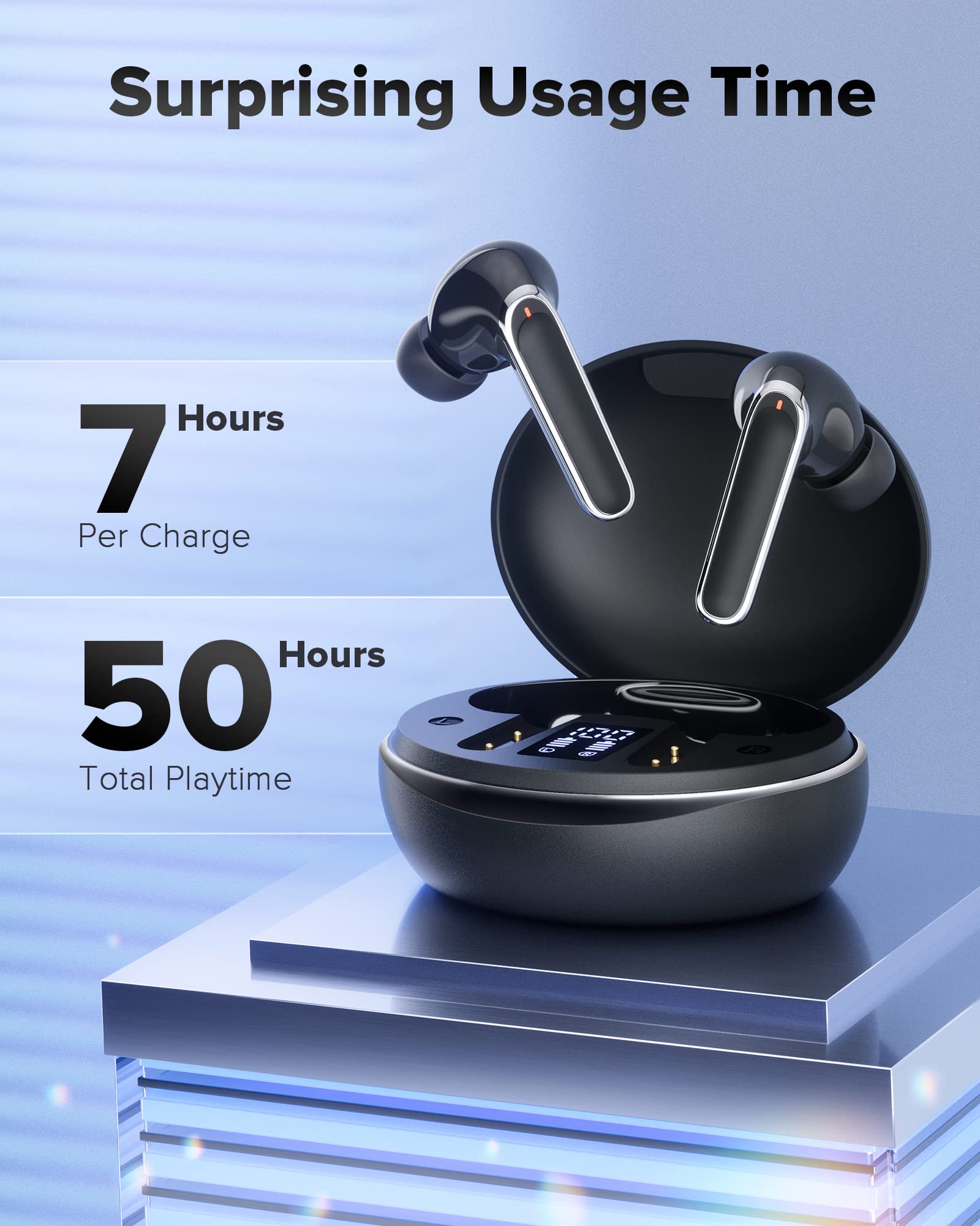 ENOMIR Wireless Earbuds for iPhone and Android Bluetooth Earbuds LED Power Display Earbuds Wireless Bluetooth 5.1 Headphones Wireless Bluetooth Earbuds 50H Use Time IPX5 In-Ear Earbuds with 2Mic Black