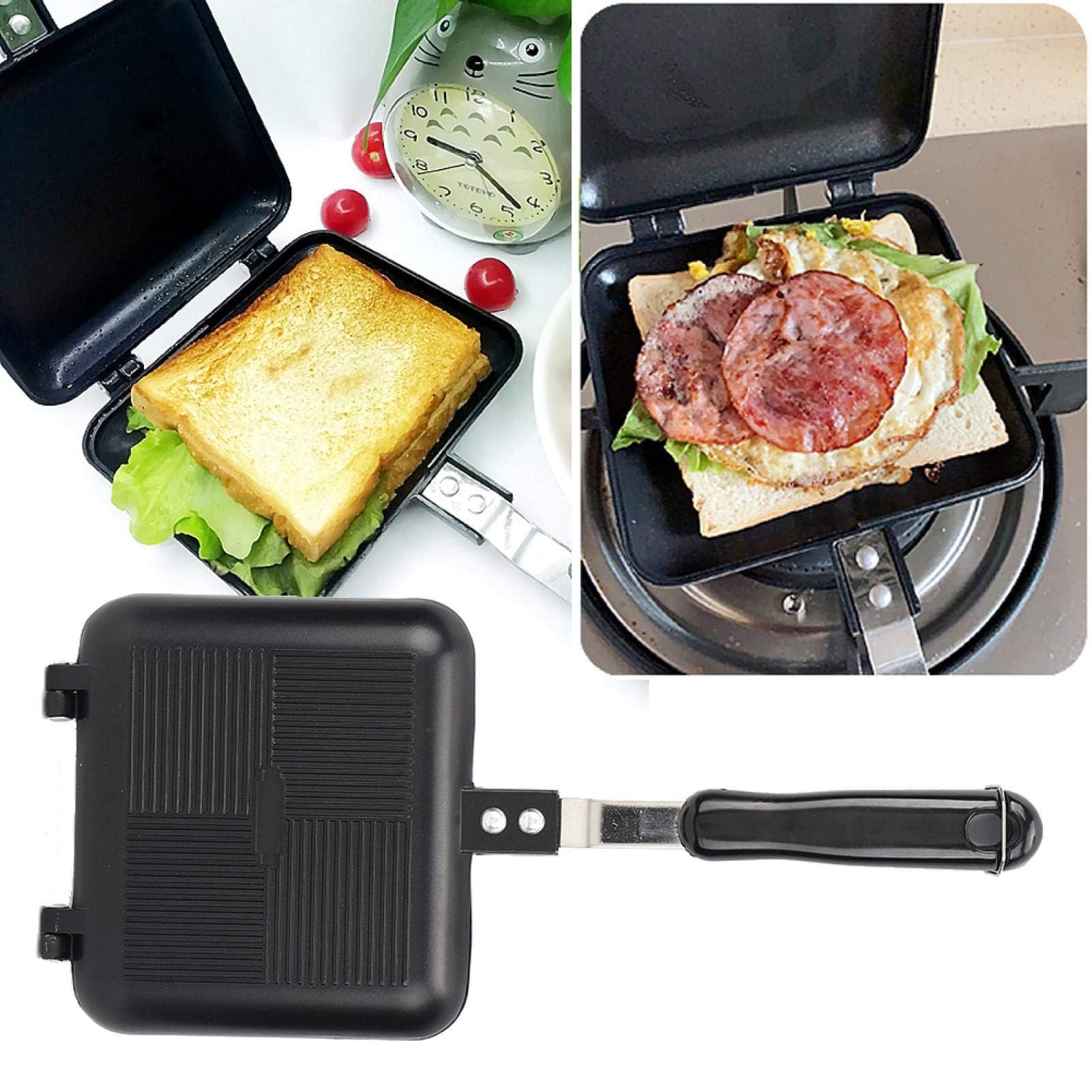 Double Sided Grill Pan Frying Pan Grilled Cheese Maker Sandwich Panini Maker Fry Pan Non-Stick Double Grill Pan Aluminum Frying Pan For Breakfast Toast Panini Waffle Barbecue Home Outdoor