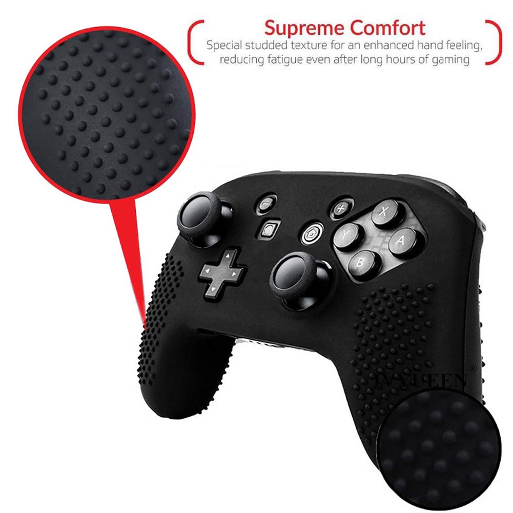 Soft Silicone Studded Particle Thicker Skin Cover for Nintendo Switch Pro Controller (Black and White)