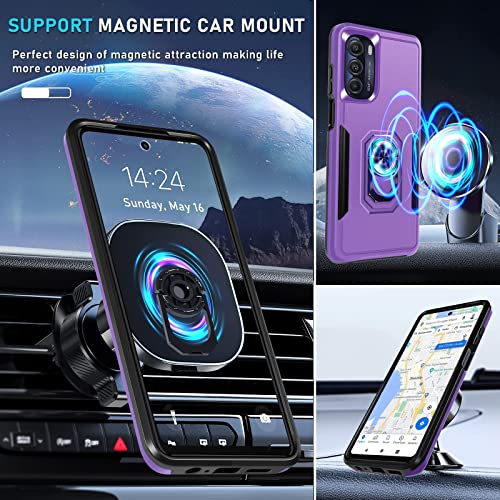 Janmitta Motorola Moto G 5G 2022 Case with Screen Protector[2 Pack], Heavy Duty Shockproof Full Body Protective Phone Cover,Built in Rotatable Magnetic Ring Holder Kickstand,Lavender