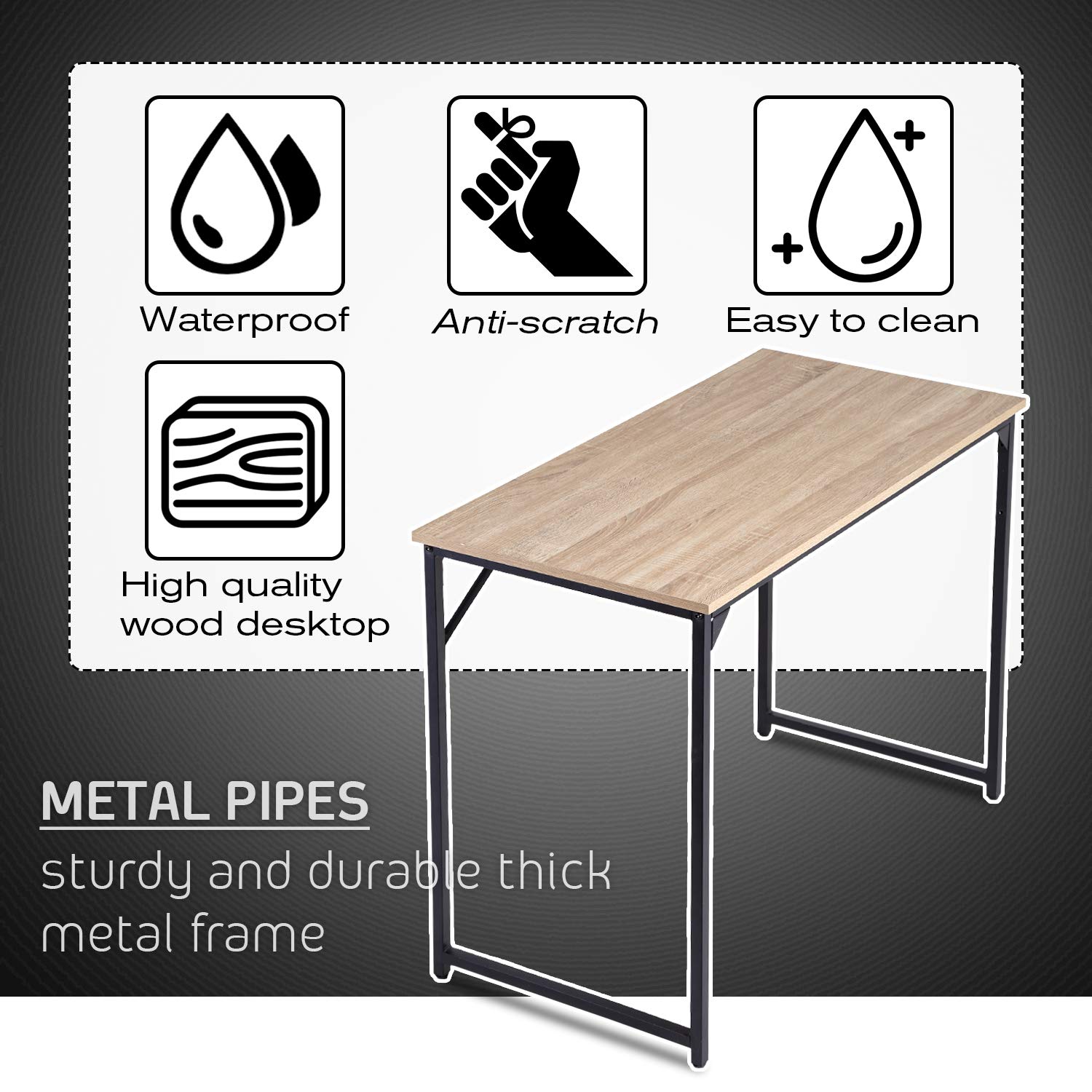 HCB Computer Desk 47inch Home Office Desk Writing Study Table Modern Simple Style PC Desk with Black Metal Frame(Nature),47inchx24inchx29inch