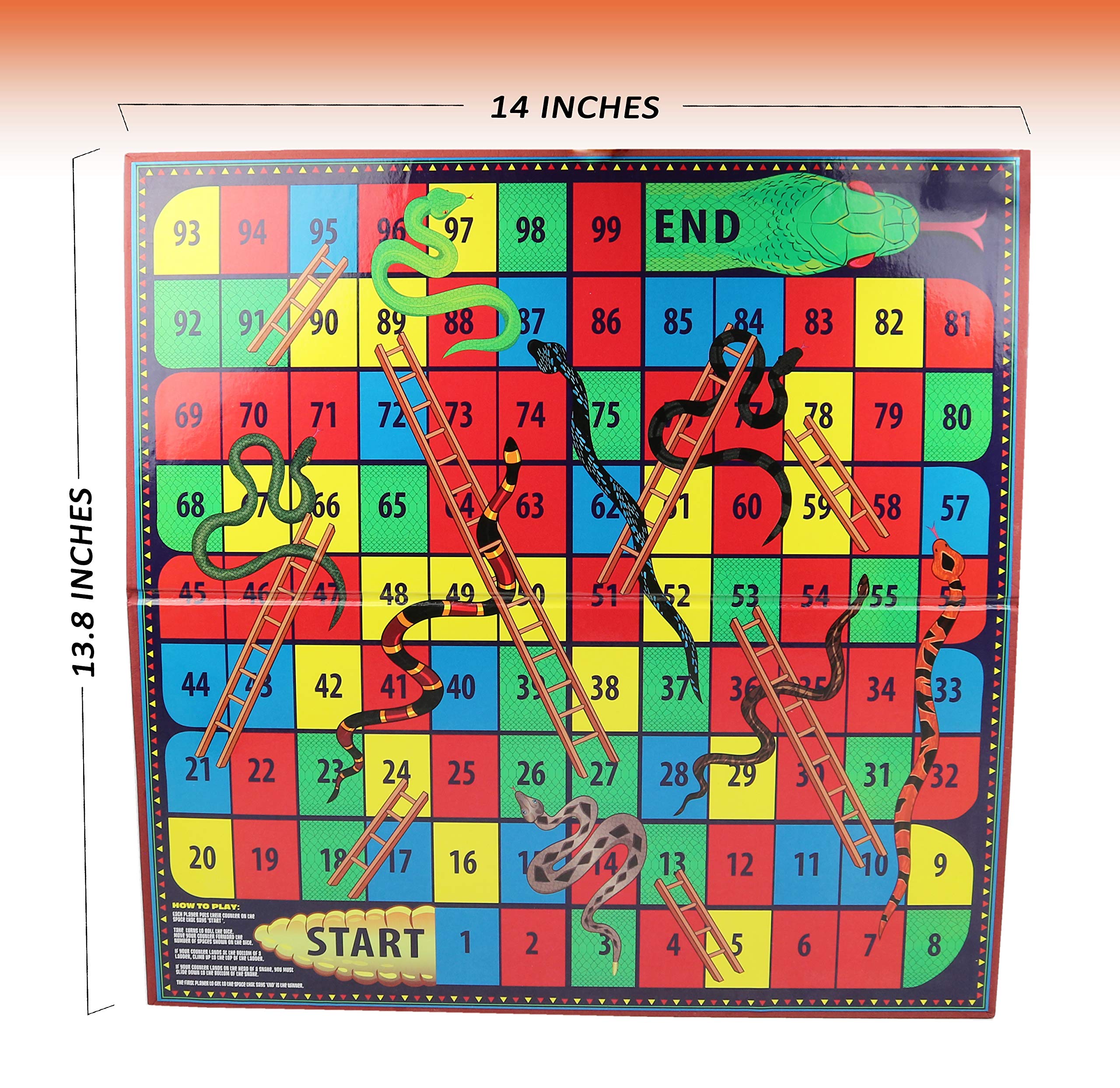 Snakes and Ladders Board Game for All Ages - Fun Family Games Snakes and Ladders for 2-6 Players