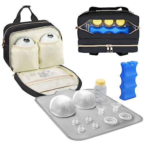 PIIOSER Wearable Breast Pump Bag with Ice Pack, Compatible with Wearable Breast Pumps & Accessories - Portable Pumps Carrying Case for Nursing & Working Moms, Black